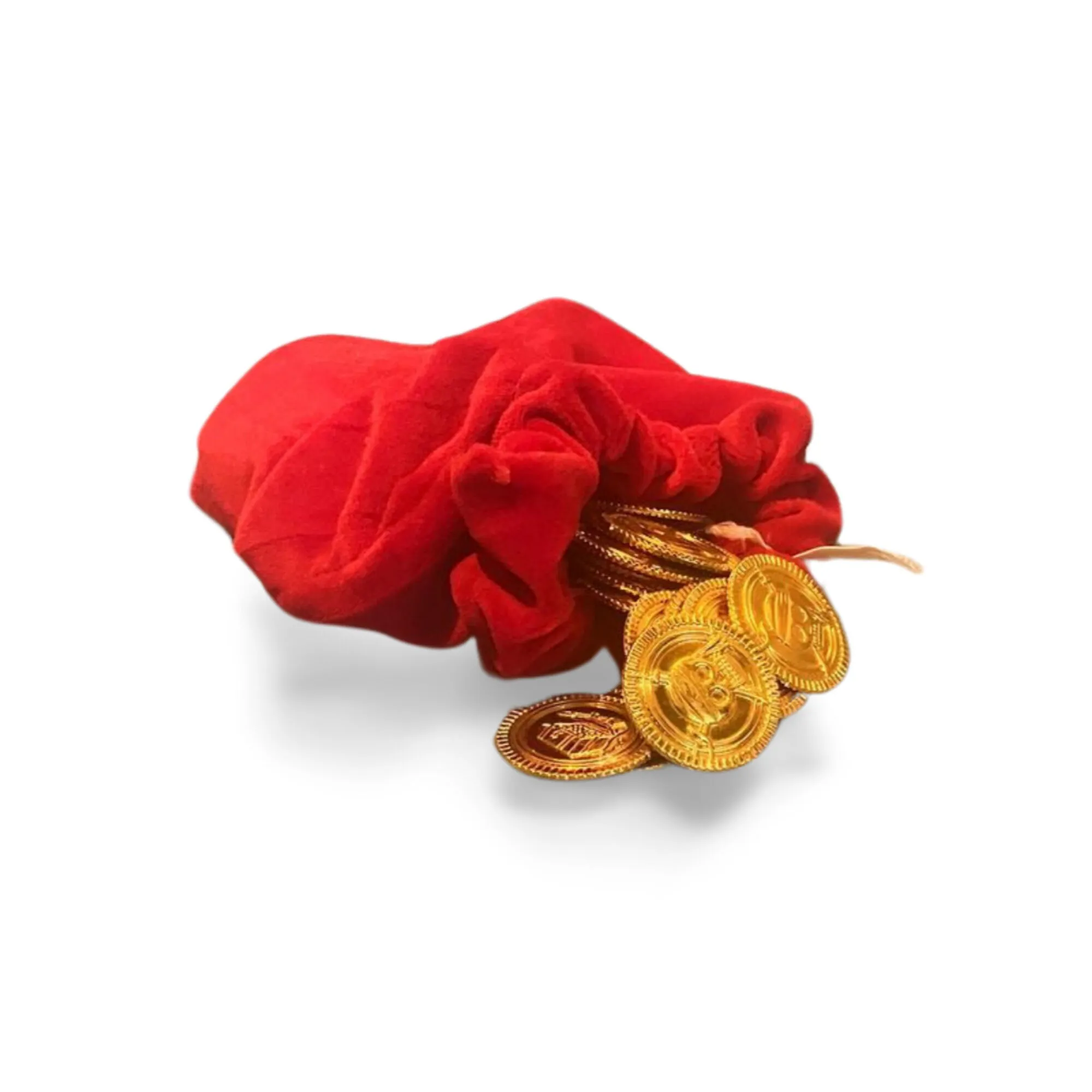Red Velvet Pouch with Gold Coins | The Little Props Store