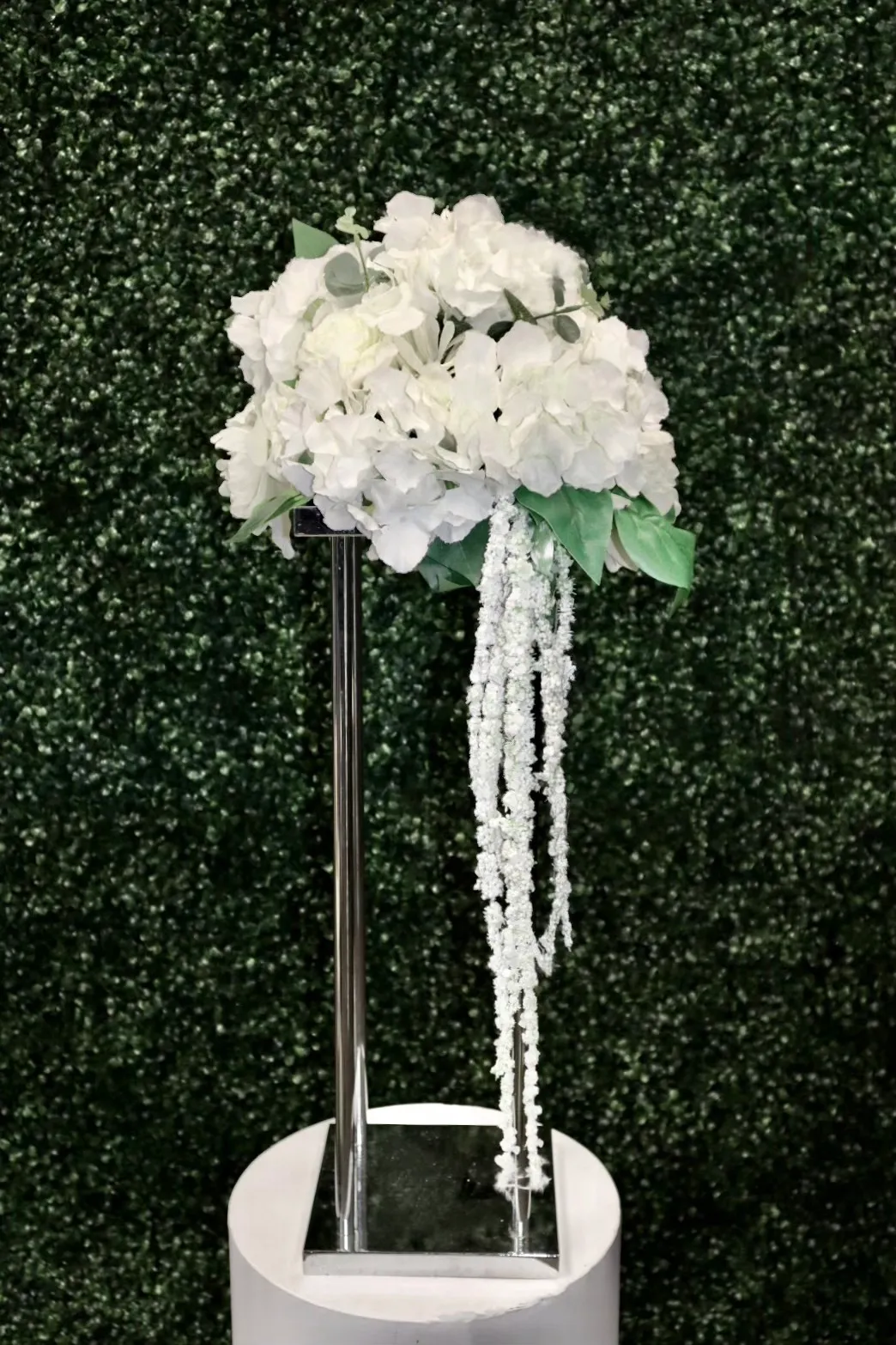 Silver Metal Stand Centerpiece With Flower Arrangement | Amore Event ...