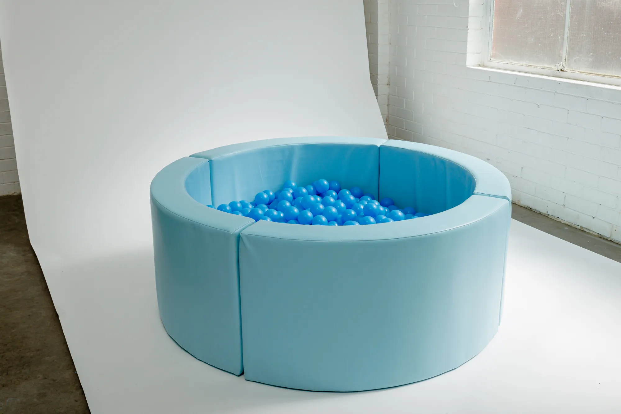Leather Mini Blue Ball Pit Blue | Children and Adults Luxe Party Hire ...