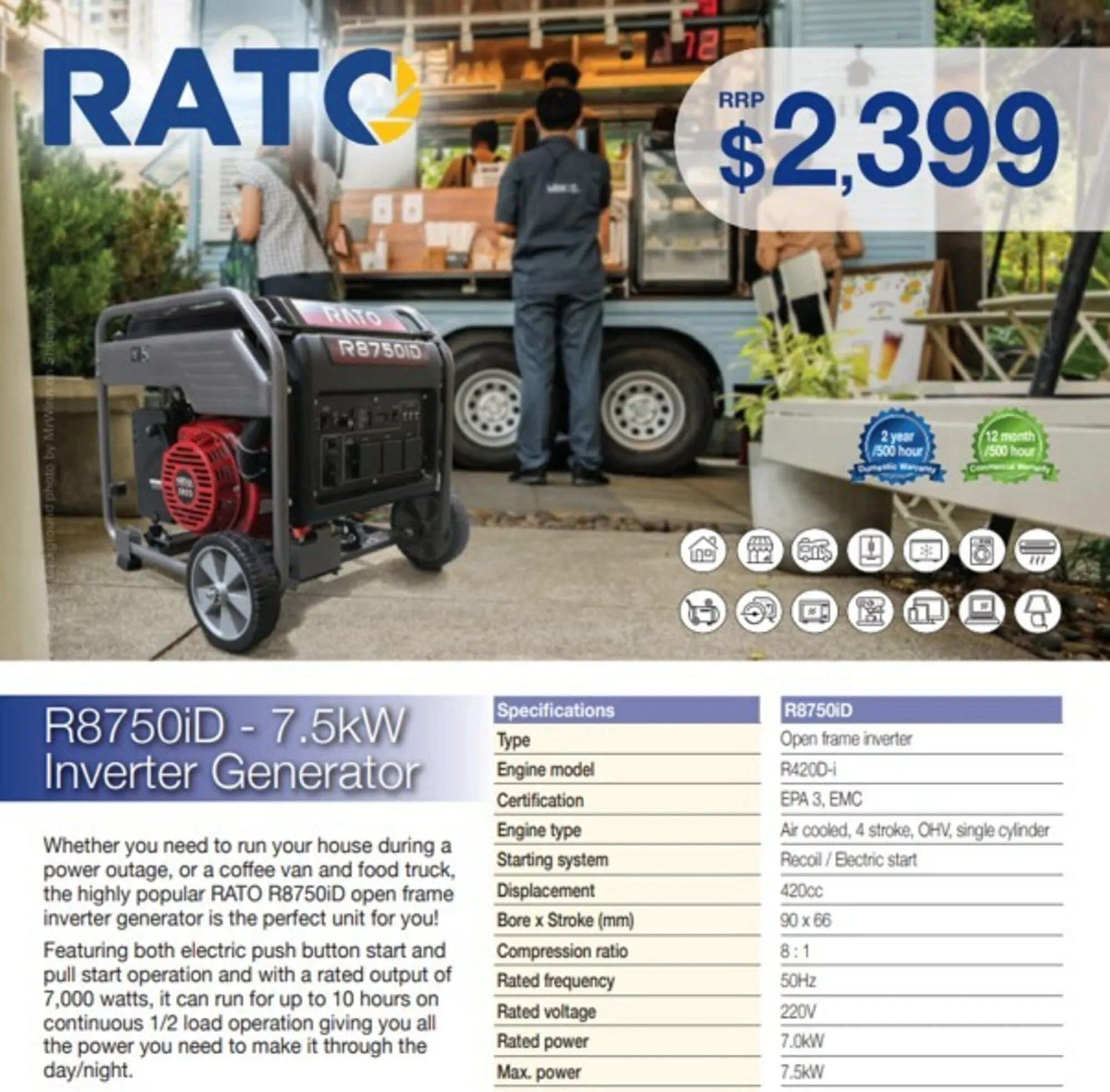 7.5kW RATO Inverter Generator For Sale Yarra Valley | Warburton Valley ...