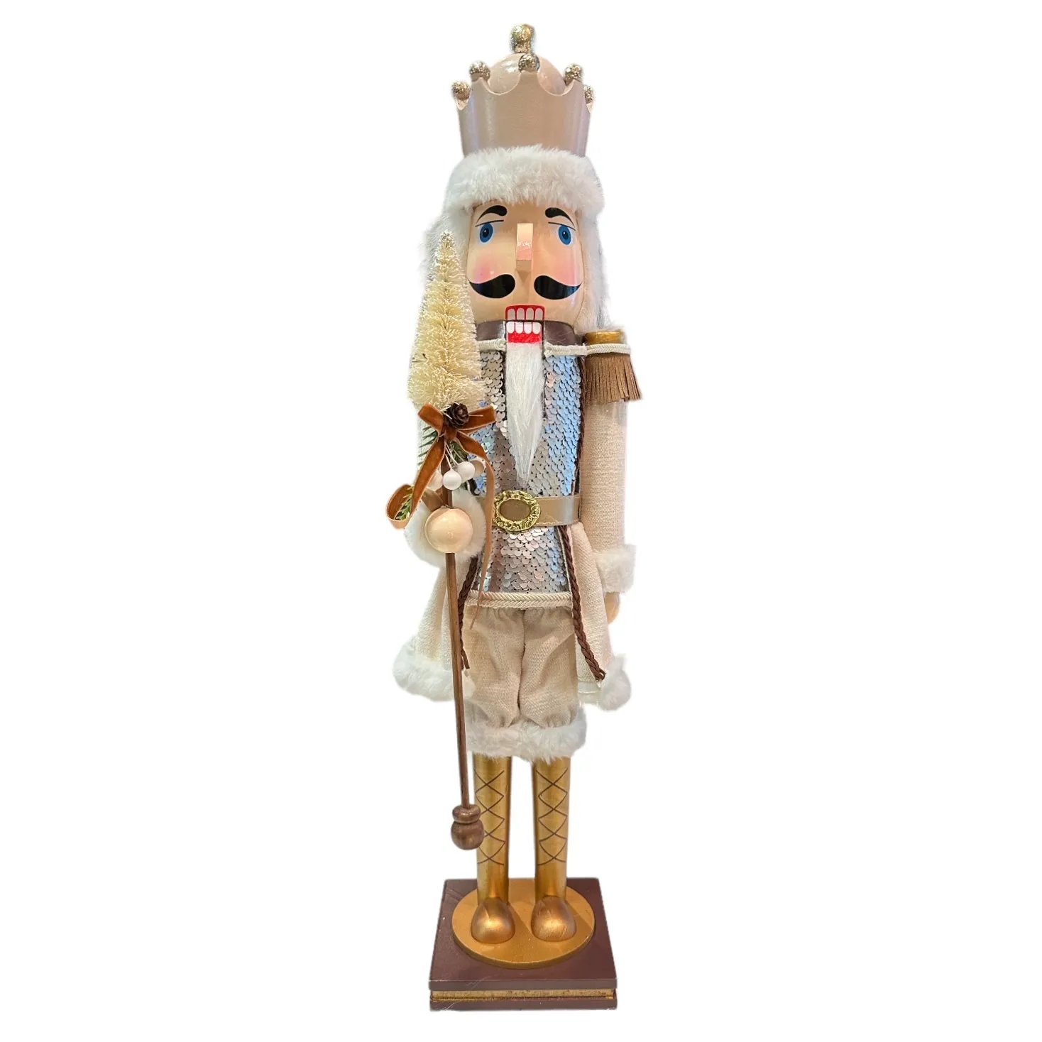 751 - Nutcracker - 24' - Silver Sequin/Beige/Gold - Holding Scepter - Wood/Textile | Toronto's ...