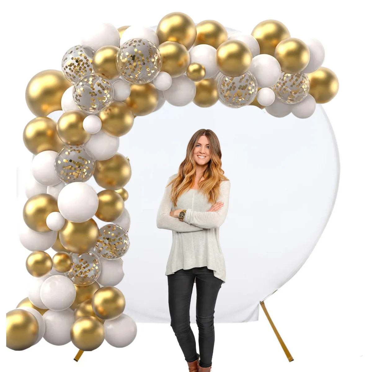 Party Rental Balloon Arch Styling with Round Arch Backdrop (White ...
