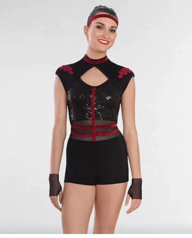 DC58 BLACK AND RED UNITARD | Debbie's Costume Hire