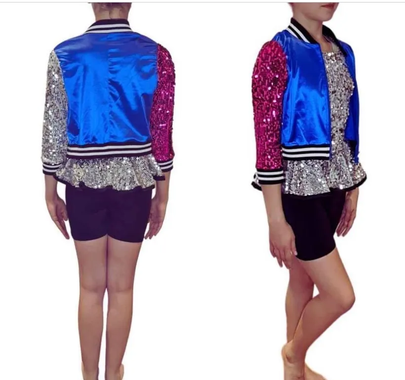 DC54 Silver unitard and sequin jacket | Debbie's Costume Hire