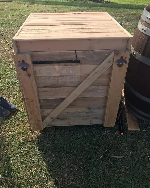 Esky Ice Box Inside Wooden Crate - with Optional Light Up Beer Sign